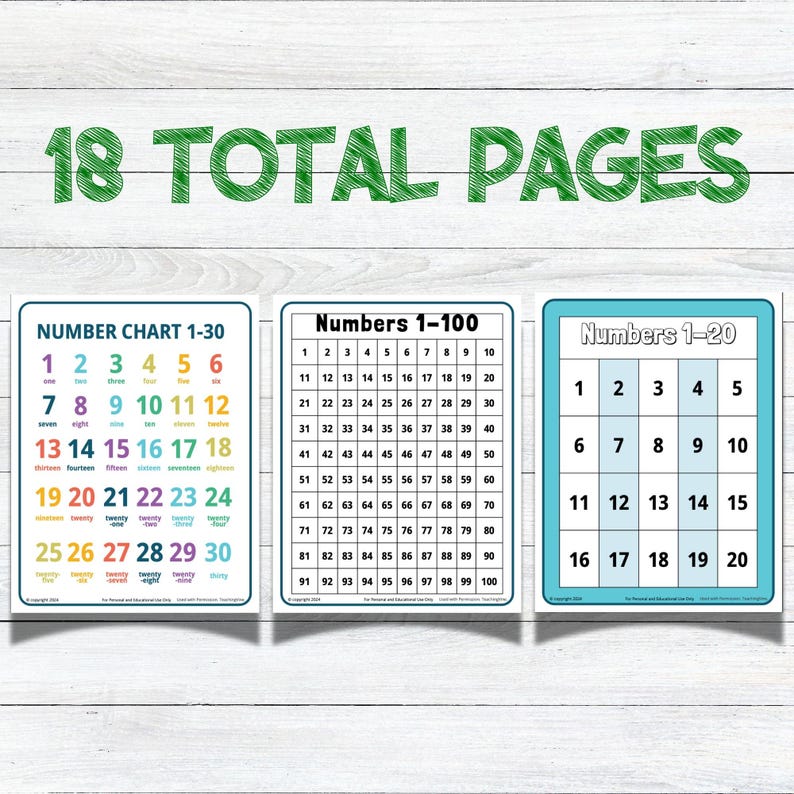 Prek-2nd Grade Number Chart Posters | Creative Projects - Etsy