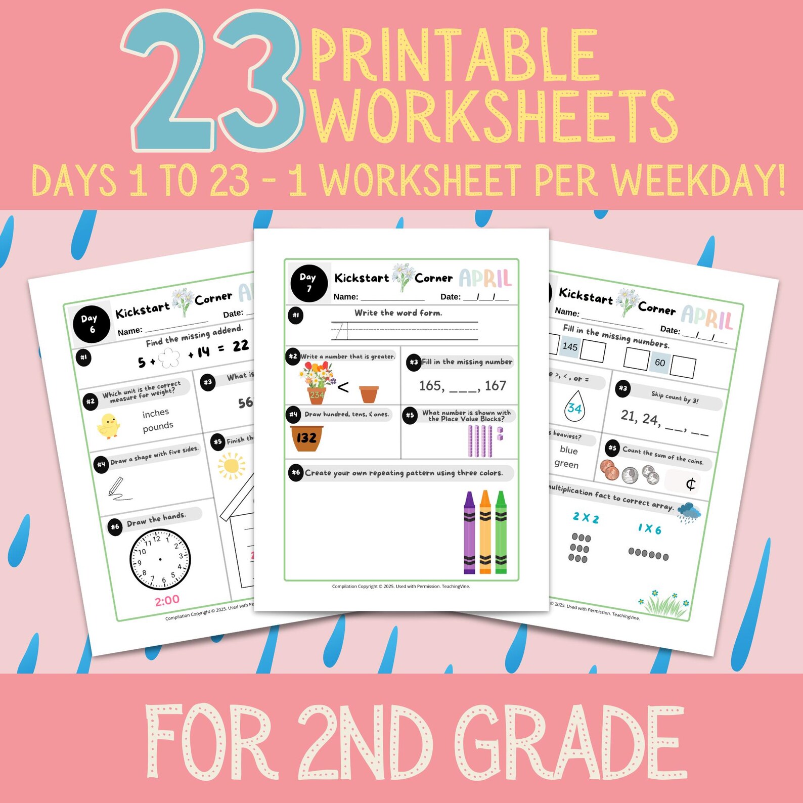 25 2nd Grade Math Worksheets for April - Kickstart Corner, Printable ...