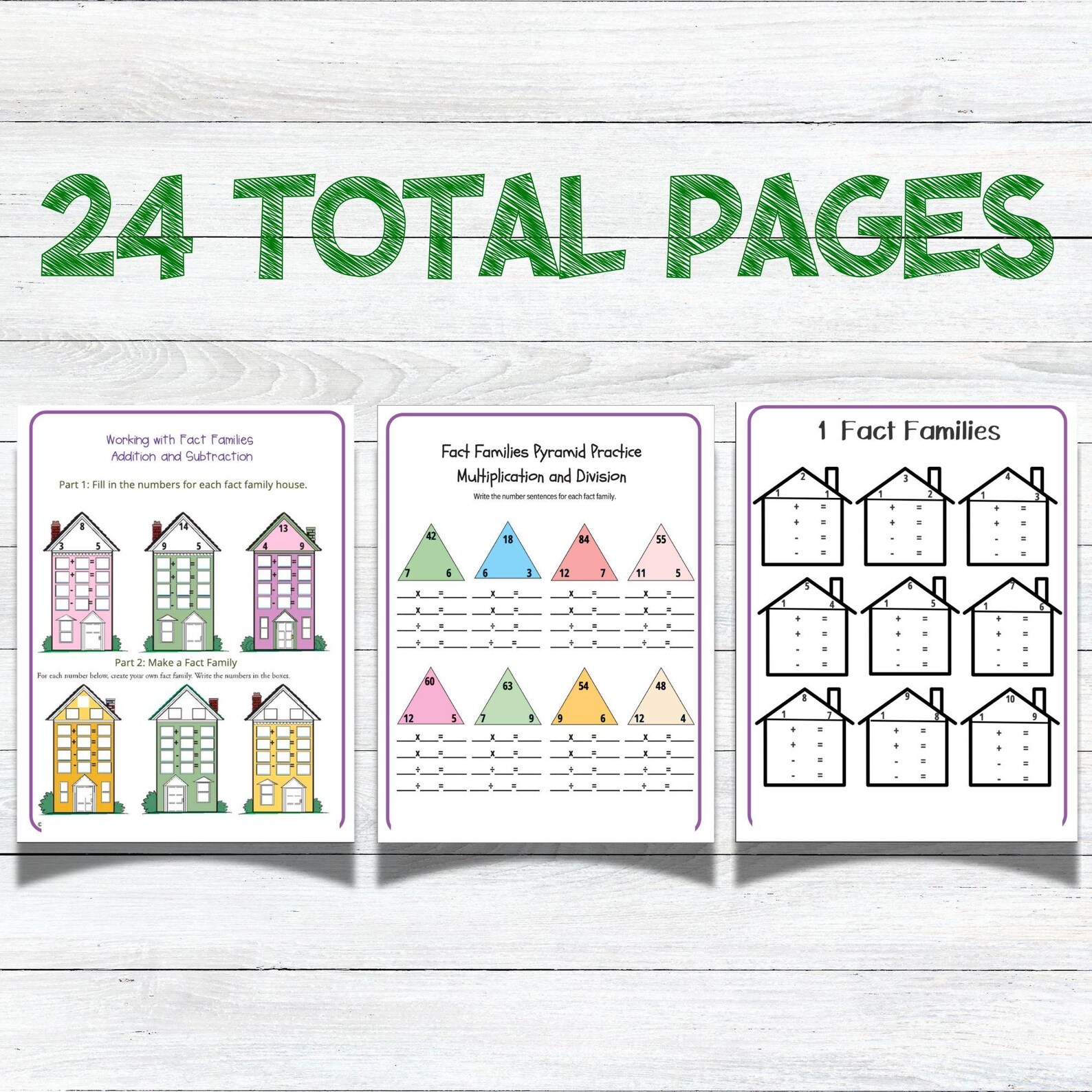 Math Fact Families Activity Worksheet Bundle for 1st 2nd 3rd Grades ...