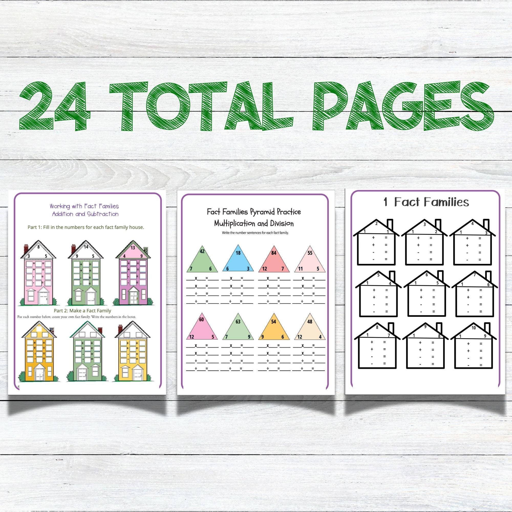 Math Fact Families Activity Worksheet Bundle for 1st 2nd 3rd Grades ...