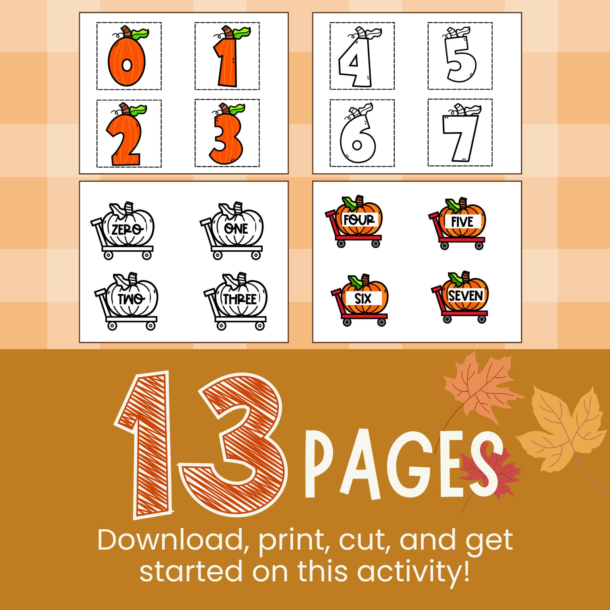 Number Matching Center Pumpkin Fall Theme Printable Activity for Pre K ...