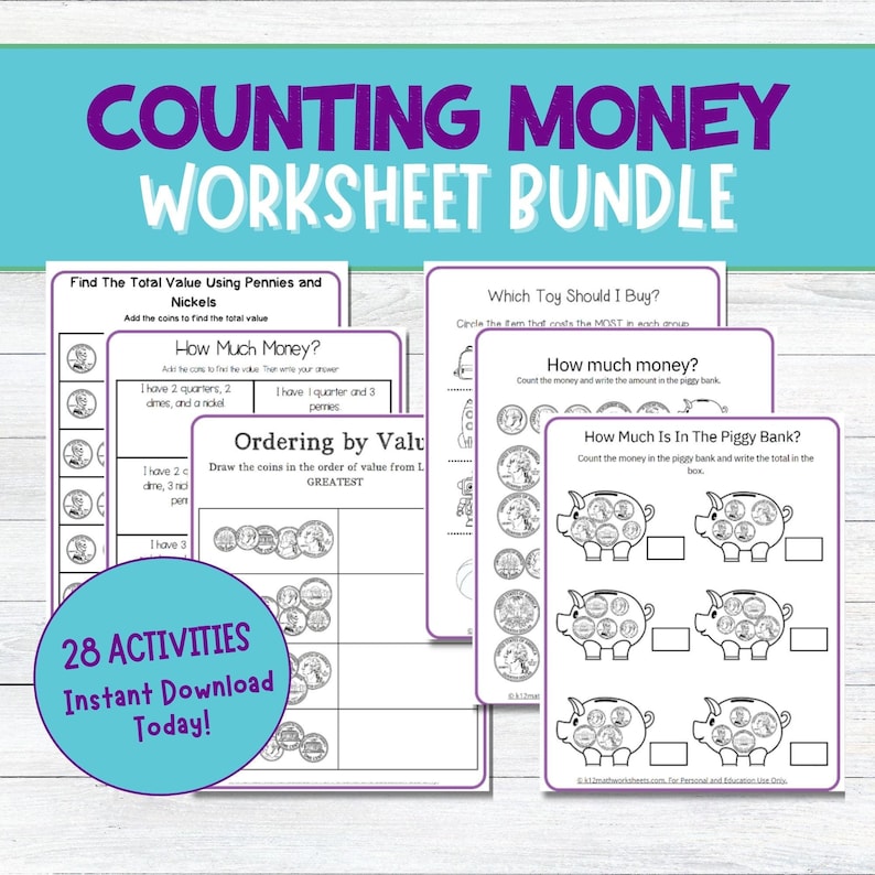 1st-2nd Grade Money Counting Activities | Print & Go Worksheets - Etsy