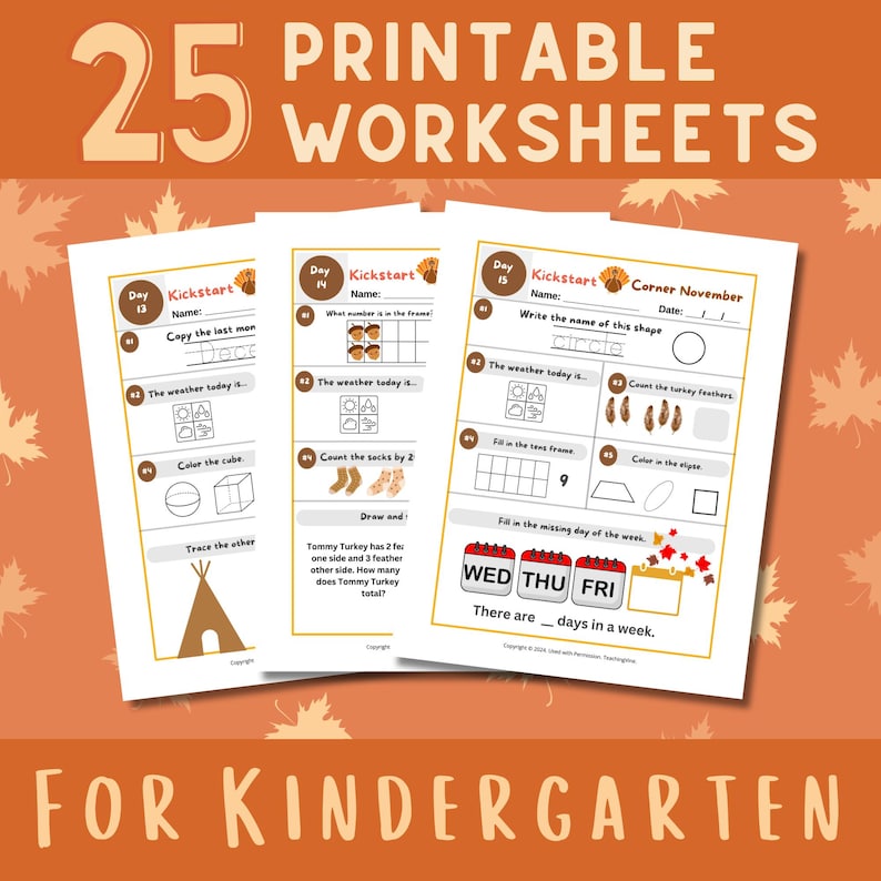 November Kindergarten Kickstart Corner Fall Printable Worksheet ...