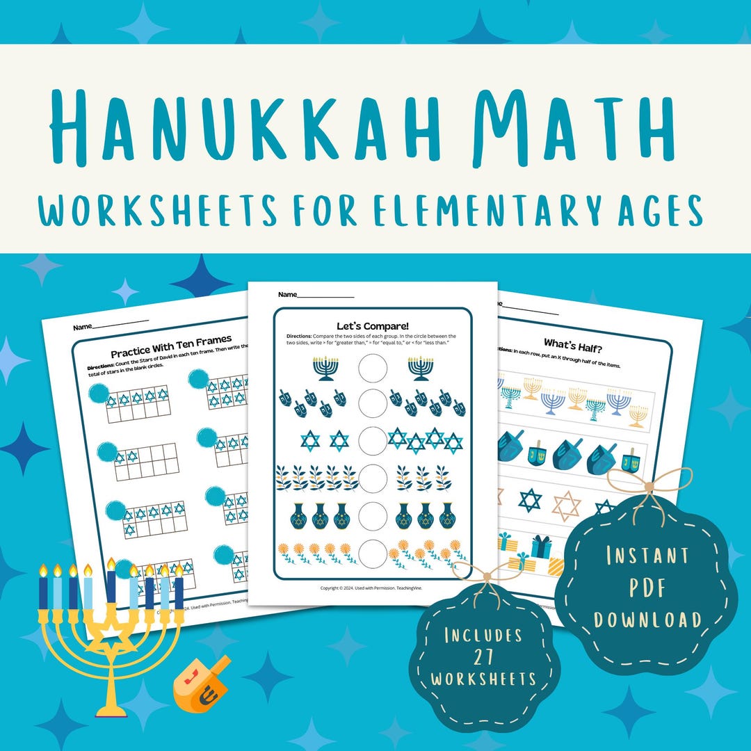 Hanukkah Math Worksheets for Kids | Holiday Learning Activities - Etsy