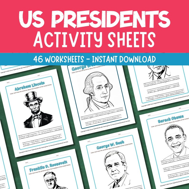 US Presidents Coloring Activity Printable Worksheets Handwriting ...