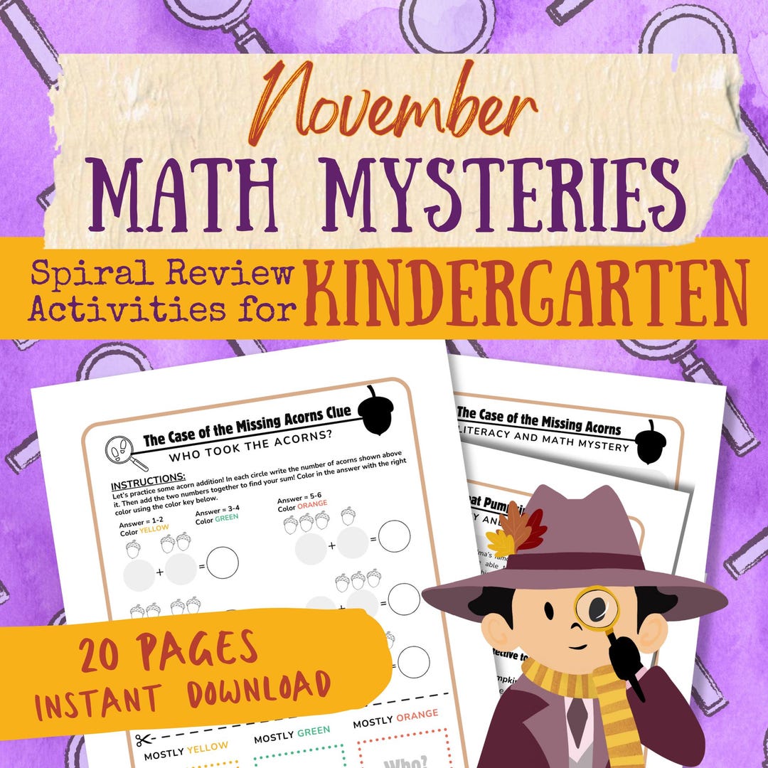 November Math Mystery, Printable Kindergarten Worksheets, Morning Work ...
