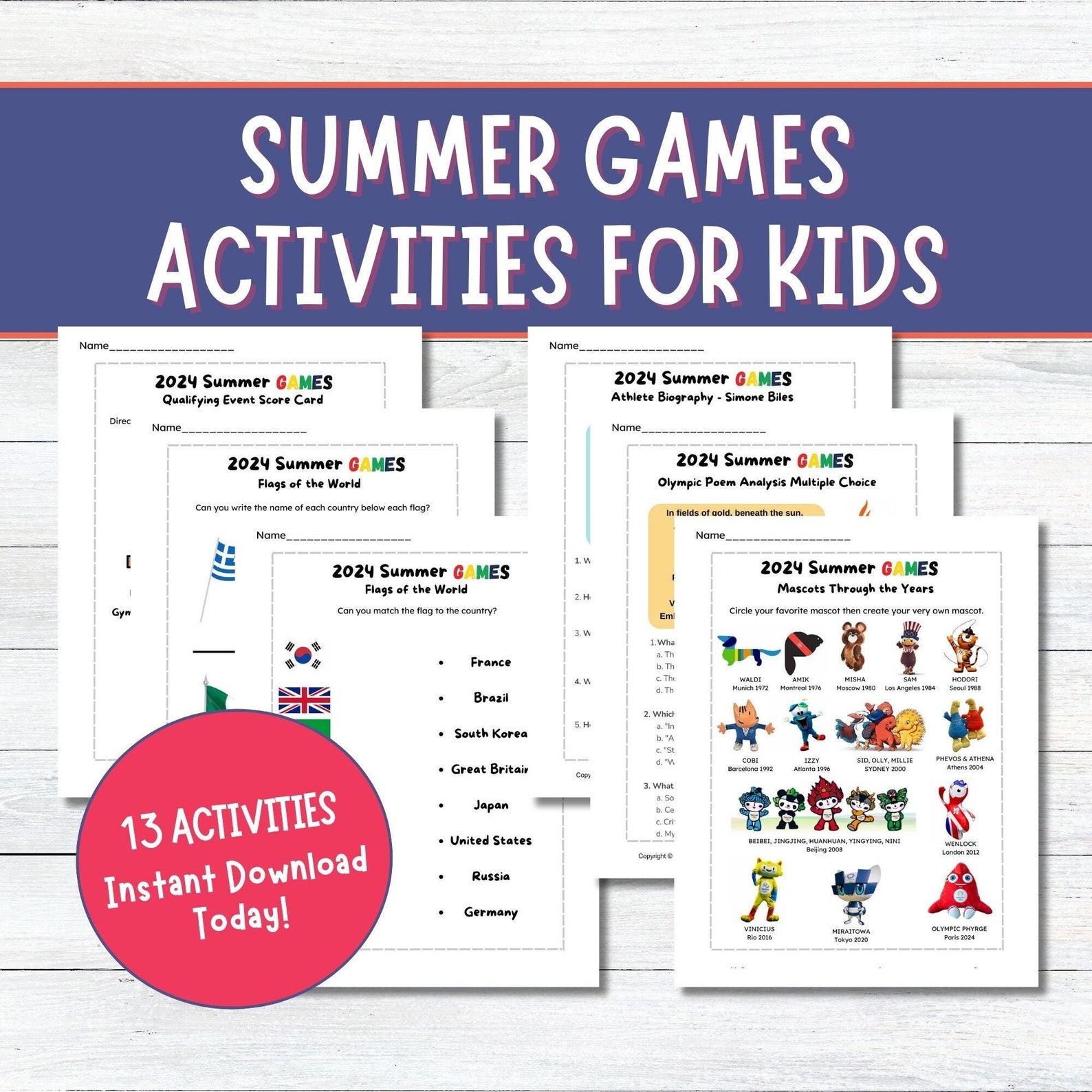 Summer Games Activities for Kids United States Worksheets Paris Games ...