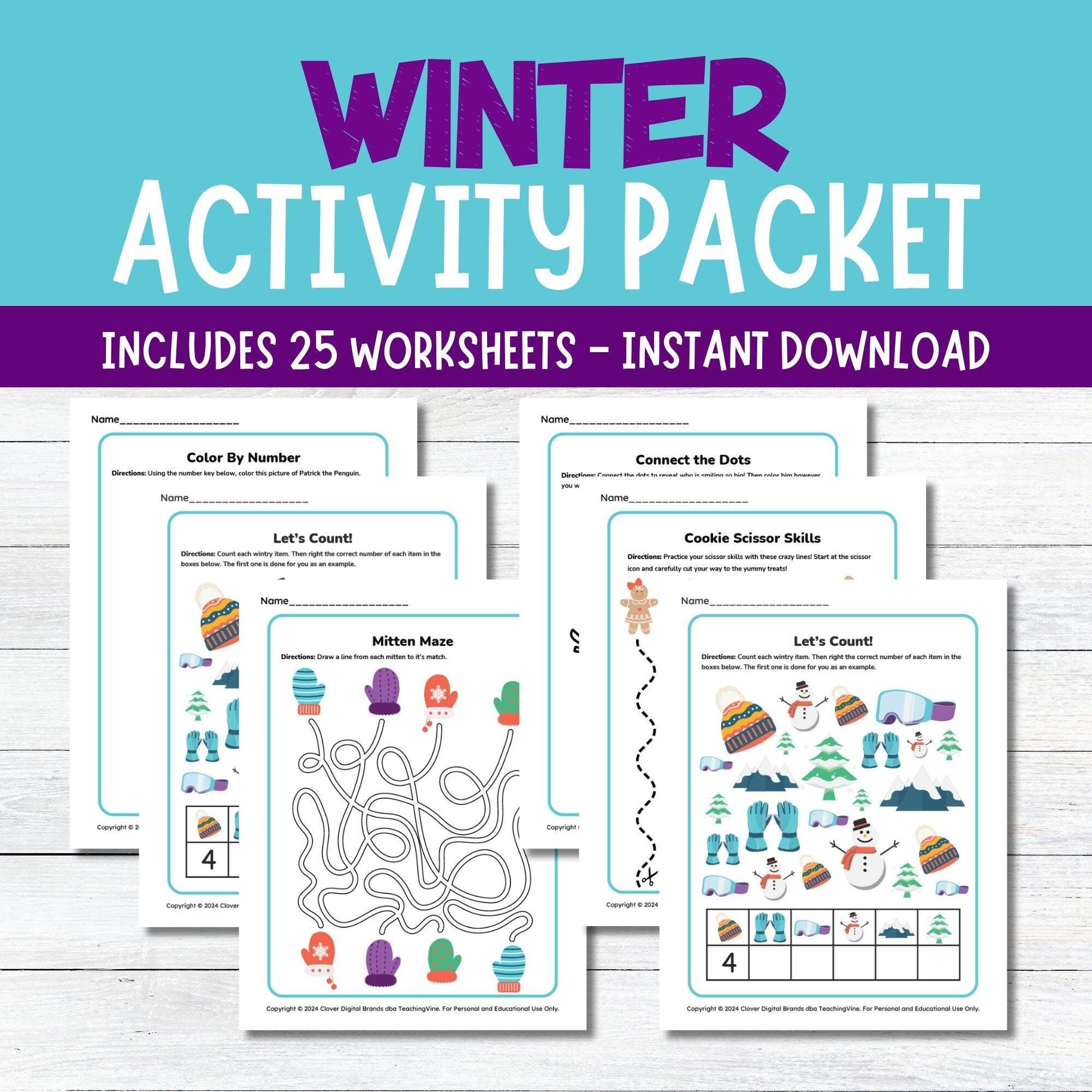 Winter Break Activity Packet for Kids Printable Fun Holiday Party ...