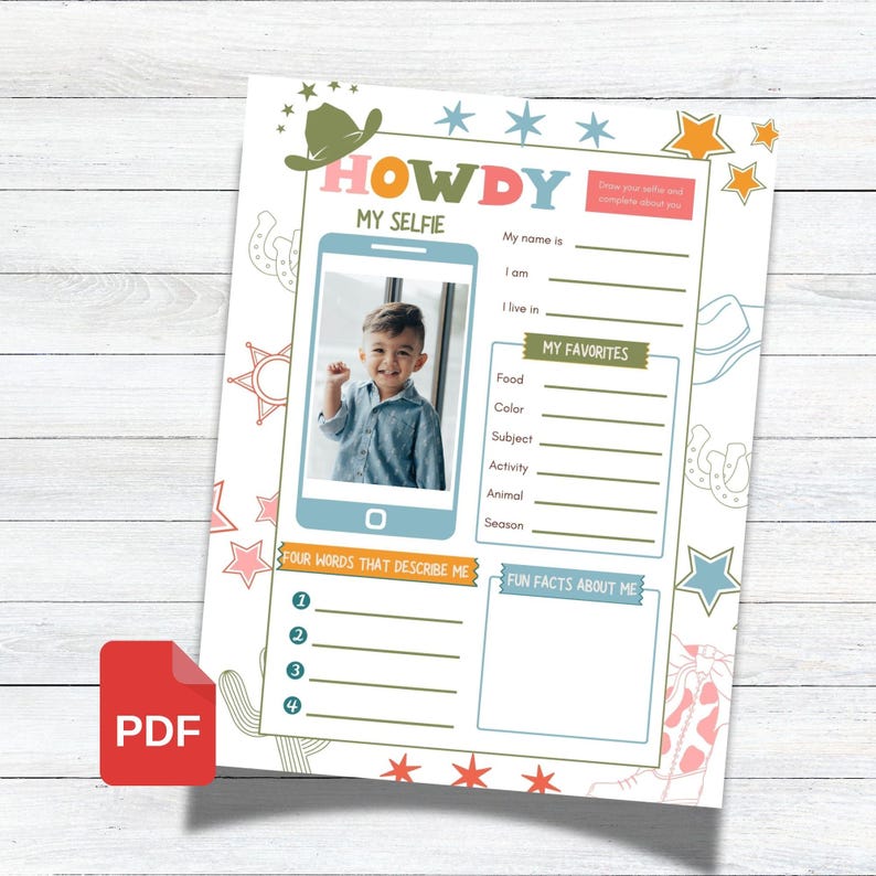 Western Theme All About Me Printable Activity Teacher First Day of ...