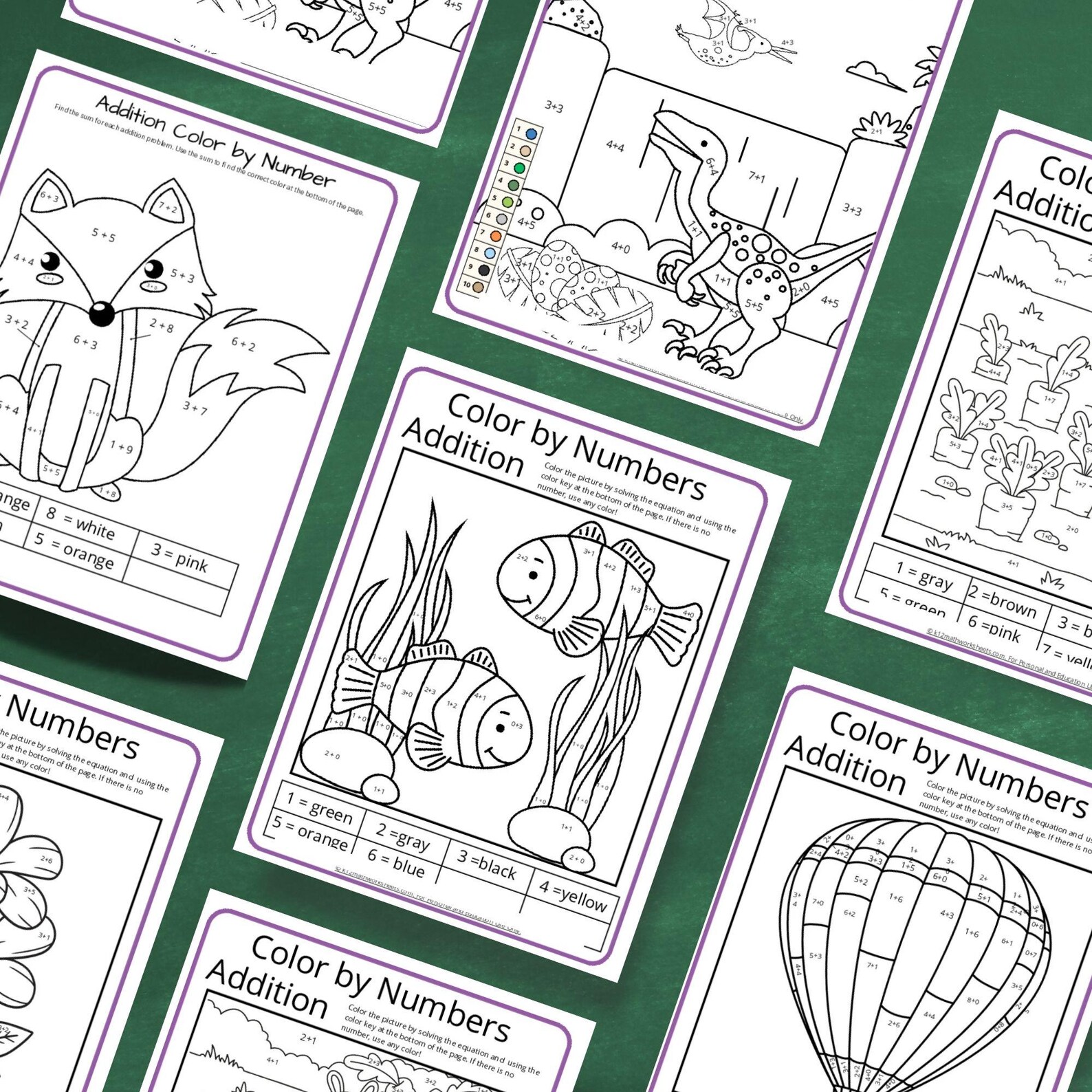 Addition Color by Number Printable Math Activities Kindergarten 1st 2nd ...