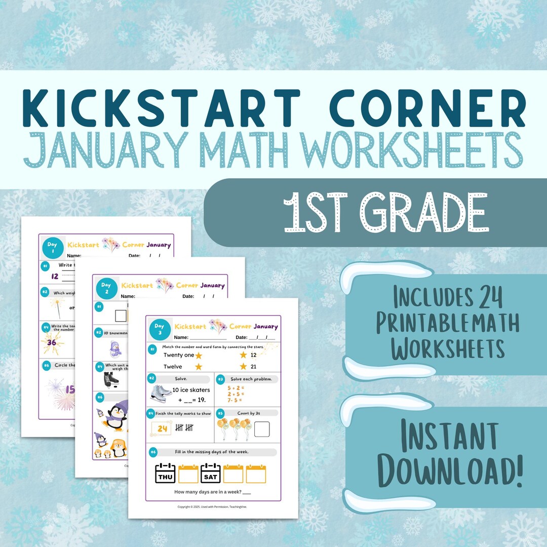 1st Grade January Math Activities | Print & Go Worksheets - Etsy