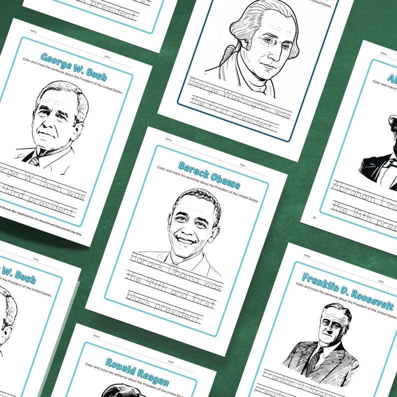 US Presidents Coloring Activity Printable Worksheets Handwriting ...