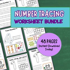 Number Tracing Activity Worksheet Bundle Preschool Kindergarten 1st ...