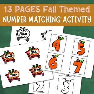 Number Matching Center Pumpkin Fall Theme Printable Activity for Pre K ...