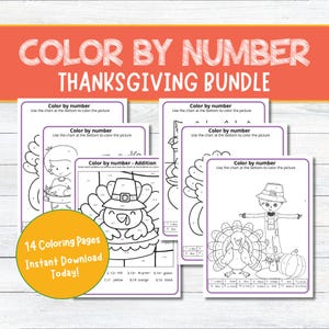 Thanksgiving Color by Number Printable Math Activities for Kindergarten ...