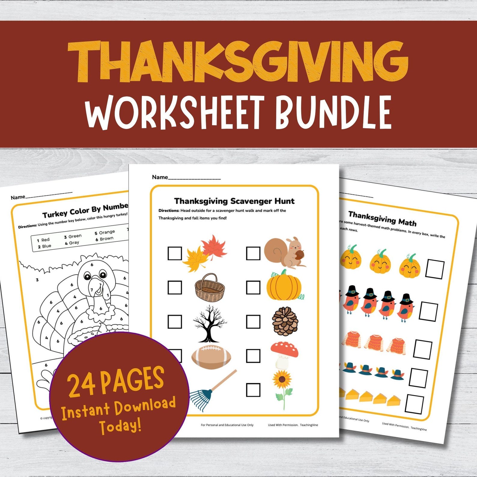 Thanksgiving Printable Worksheet Activity Bundle for Kids Printable Fun ...