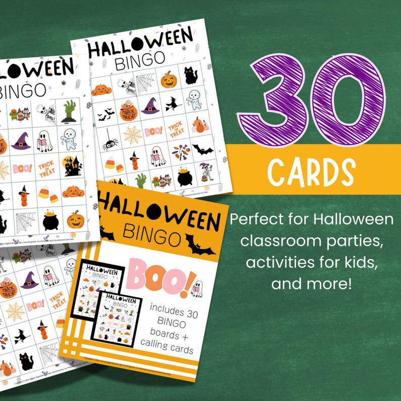 Halloween Bingo Cards for Kids Printable Fun Halloween Party Classroom ...