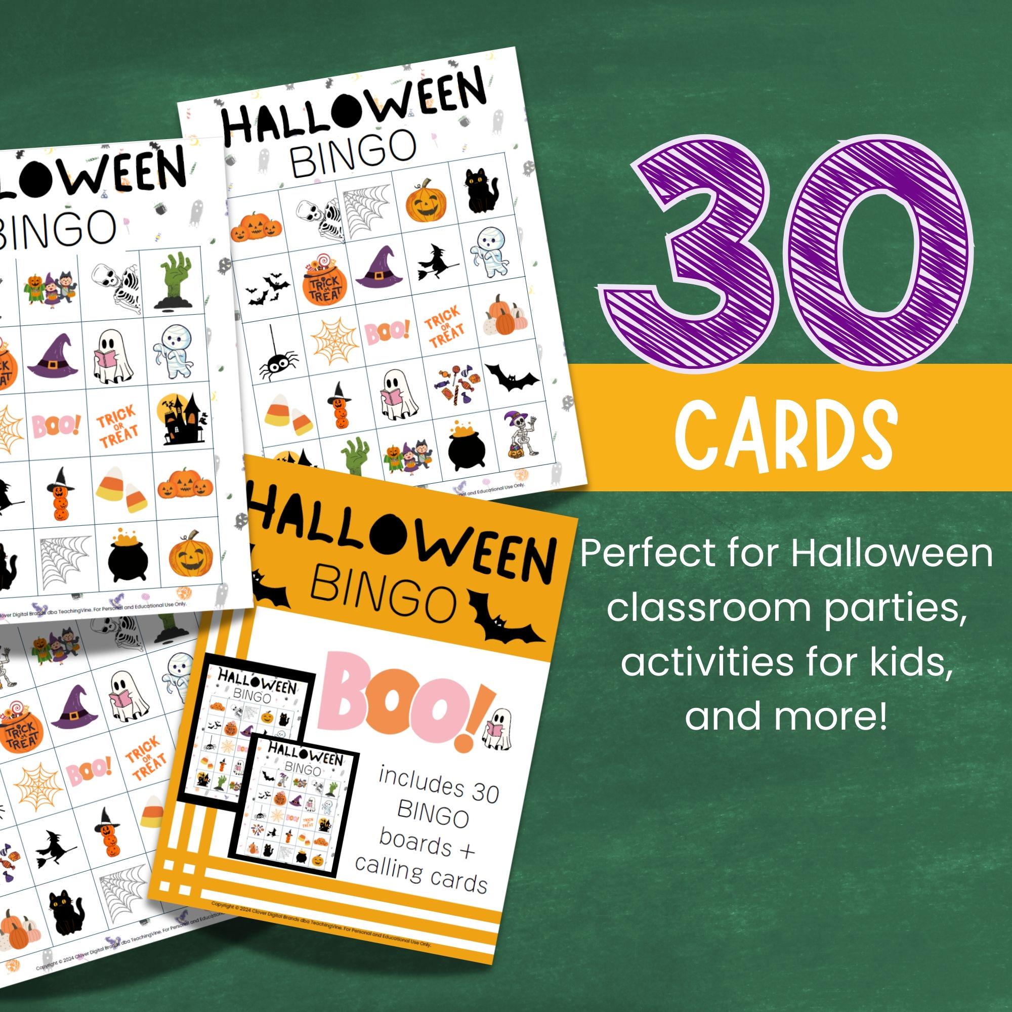 Halloween Bingo Cards for Kids Printable Fun Halloween Party Classroom ...