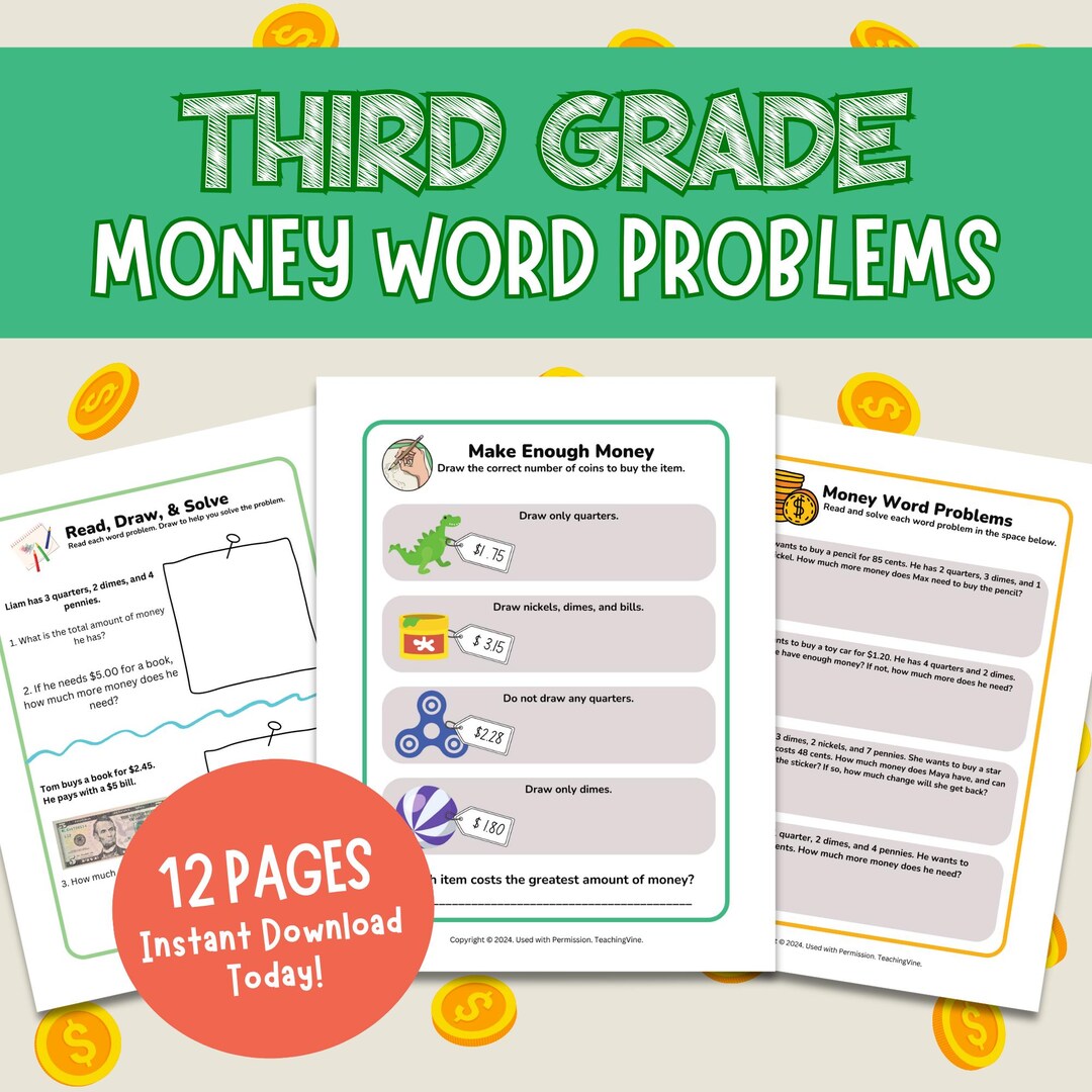 Consumer Math Word Problems for Grade 3: Build Fluency With Coins and ...