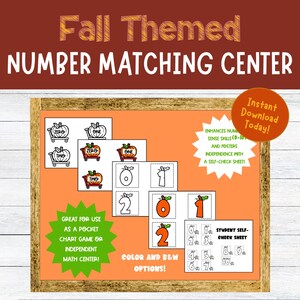 Number Matching Center Pumpkin Fall Theme Printable Activity for Pre K ...