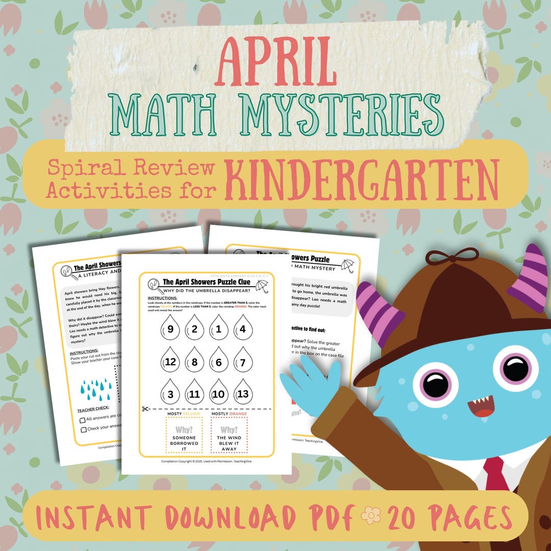 Kindergarten Math Activity - April Math Mystery, Printable Math ...