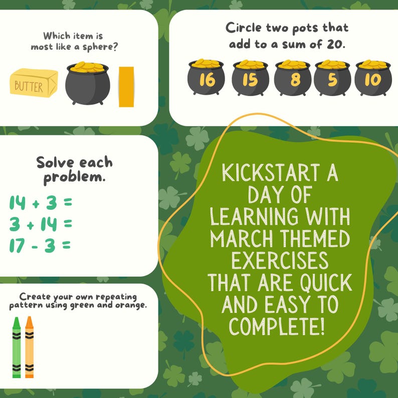 25 2nd Grade Math Worksheets for March - Kickstart Corner, St Patrick's ...