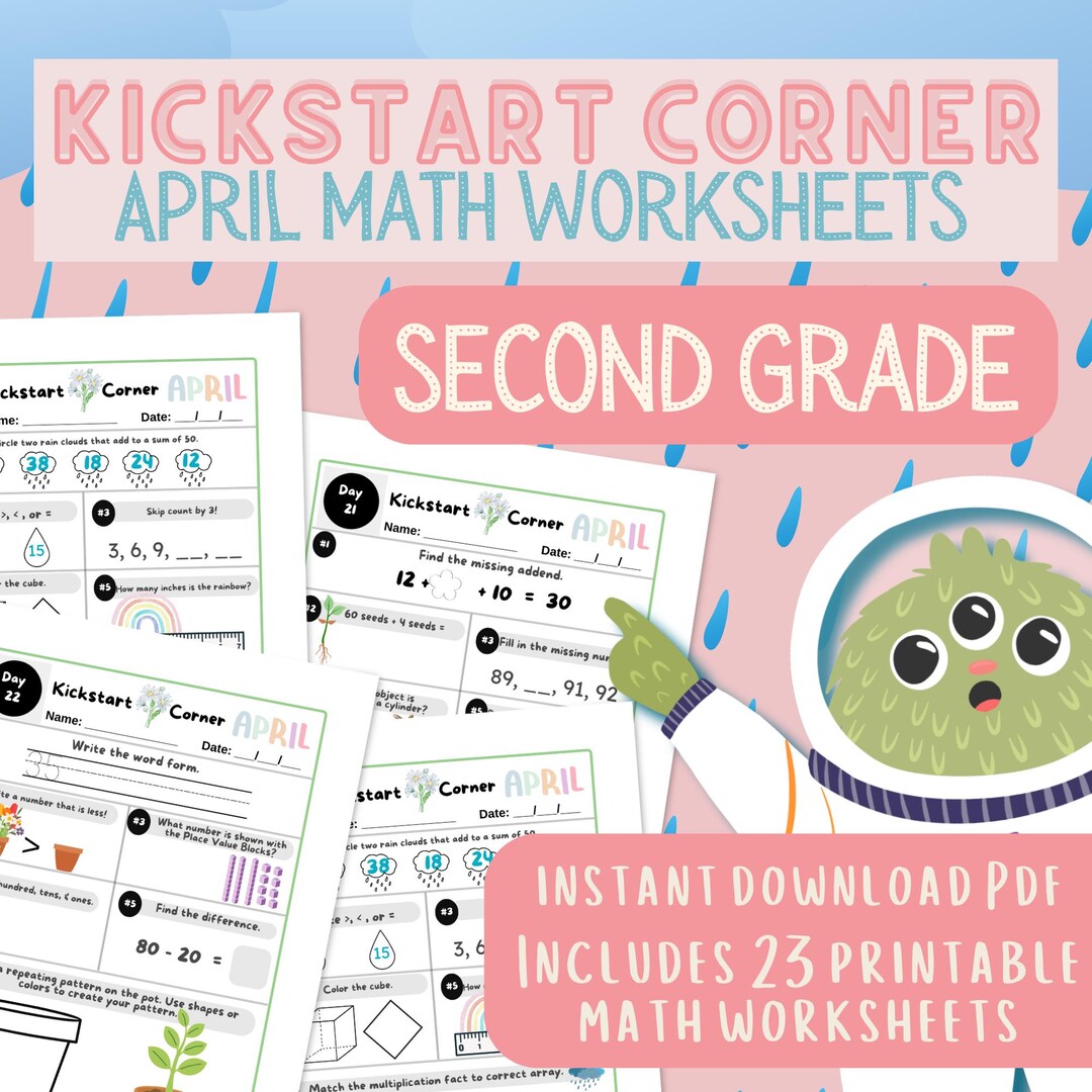 25 2nd Grade Math Worksheets for April - Kickstart Corner, Printable ...