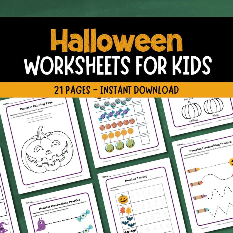 Preschool Halloween Printable Worksheet Activity Bundle for Kids Fun ...