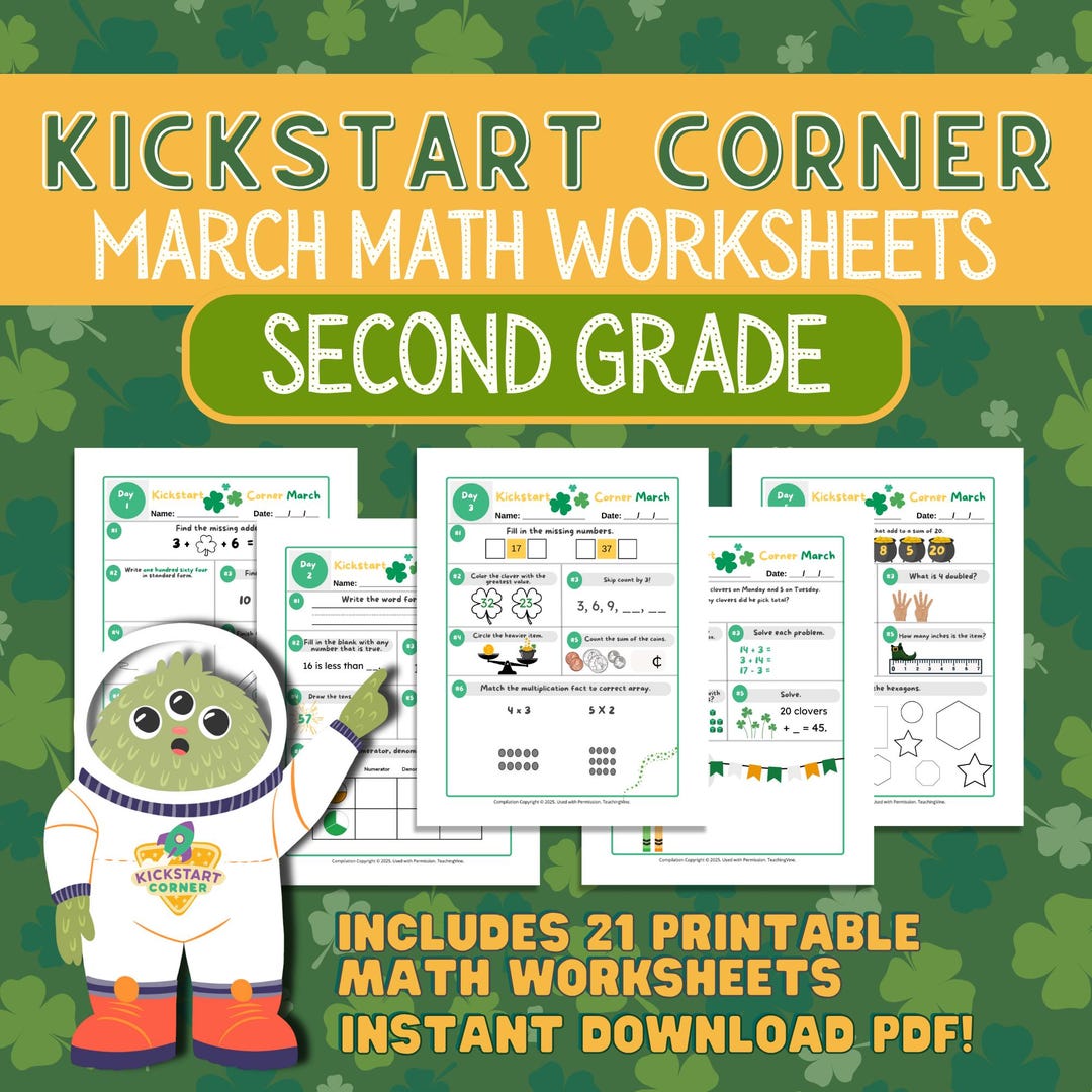 25 2nd Grade Math Worksheets for March - Kickstart Corner, St Patrick's ...