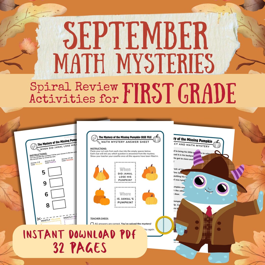 1st Grade September Math Mysteries | Autumn Detective Games - Etsy