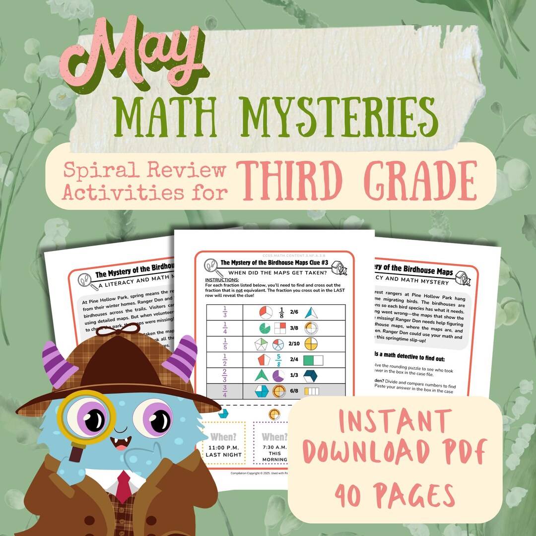 Math Activity Bundle for Third Grade - May Math Mystery, Printable Math ...