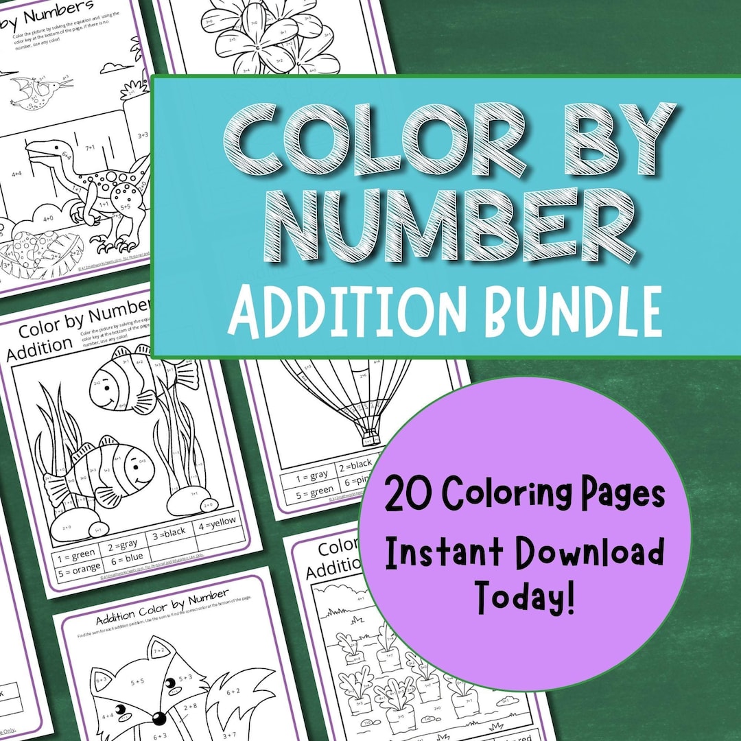 Addition Color by Number Printable Math Activities Kindergarten 1st 2nd ...