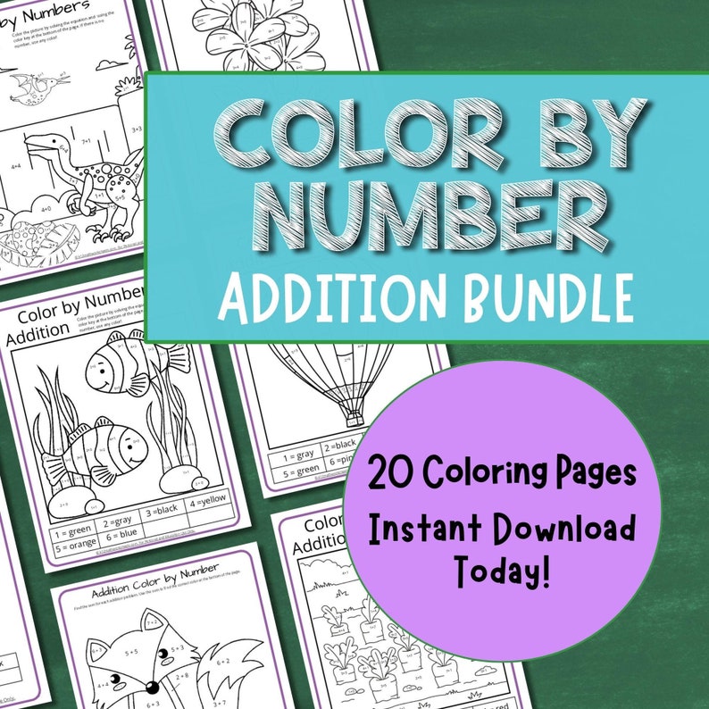 Addition Color by Number Printable Math Activities Kindergarten 1st 2nd ...