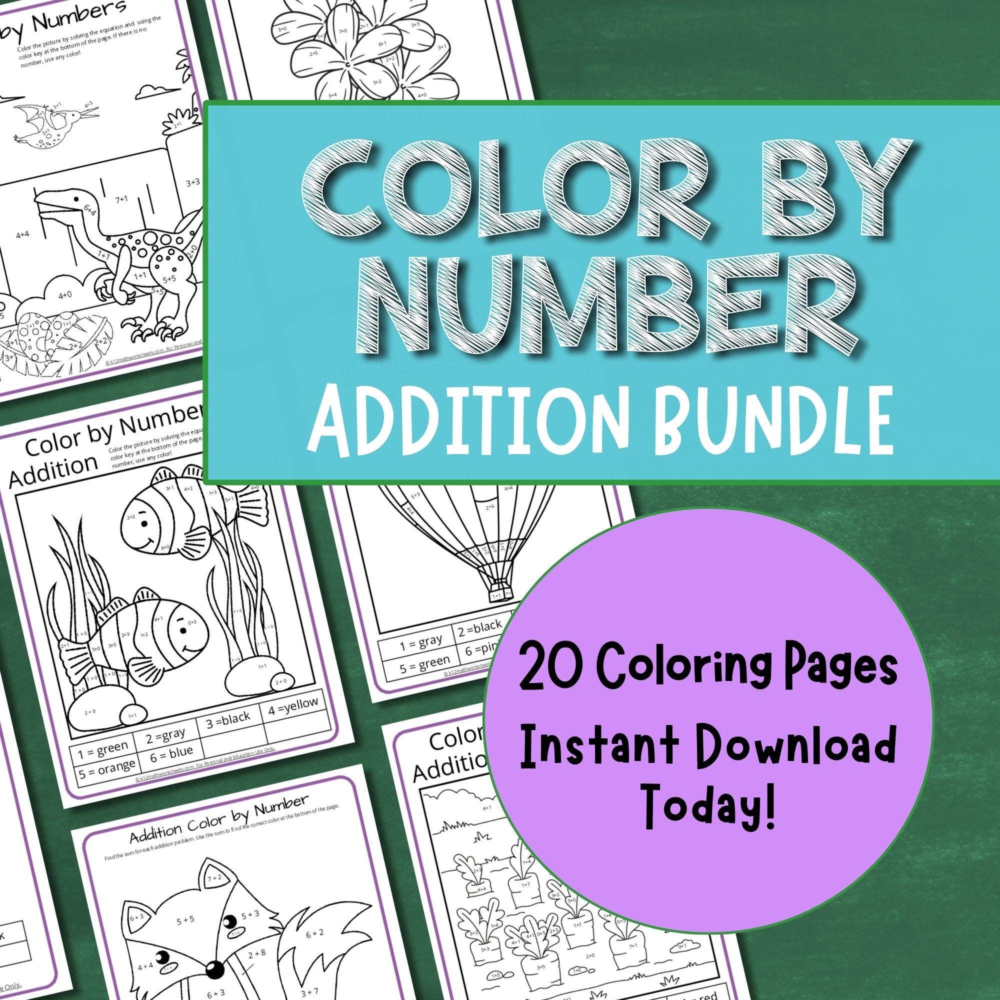 Addition Color by Number Printable Math Activities Kindergarten 1st 2nd ...