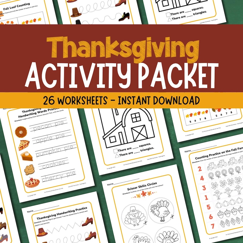 Preschool Thanksgiving Printable Activity Packet for Kids Printable Fun ...