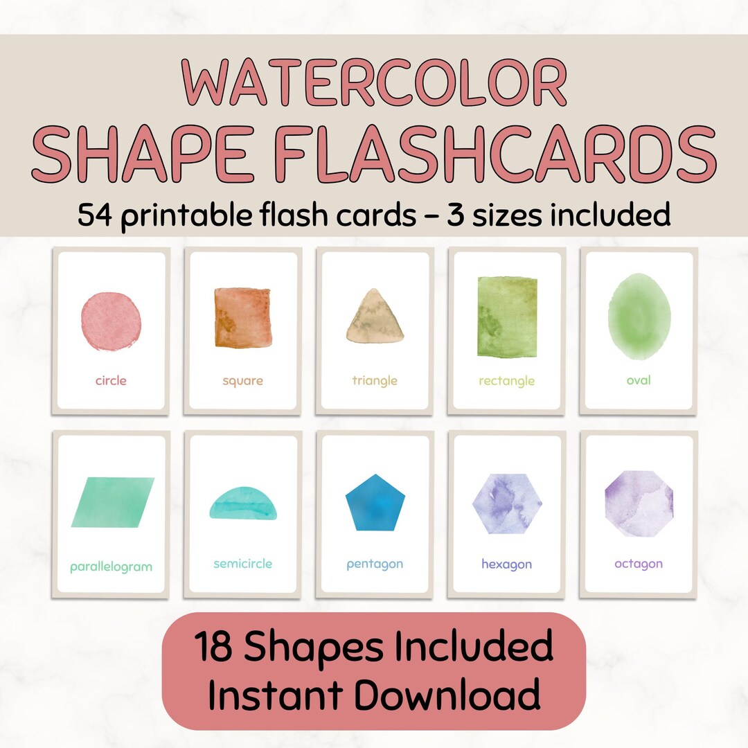 Shapes Flashcards for Toddlers | Watercolor Learning Cards - Etsy
