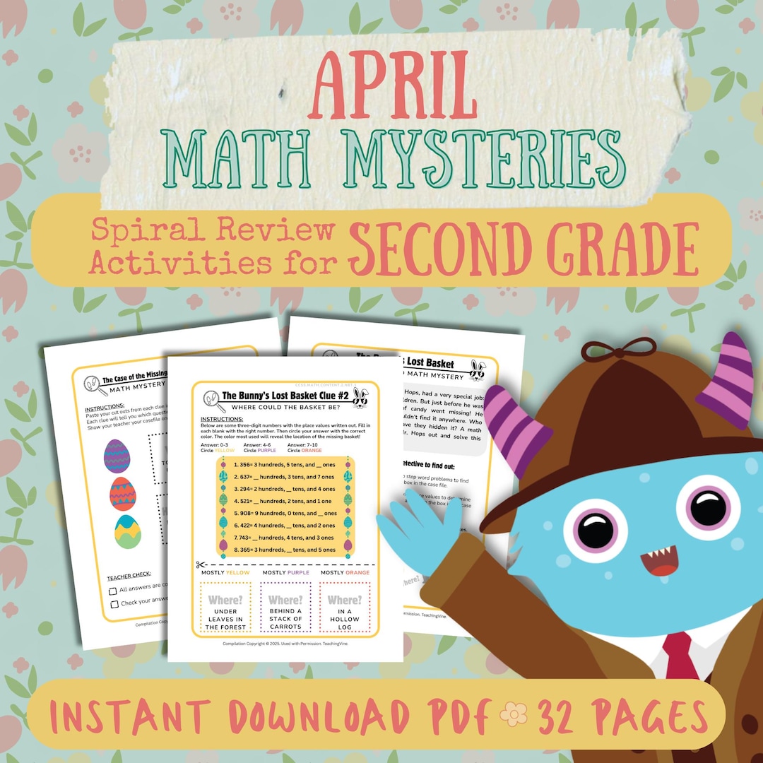 2nd Grade April Math Mystery Activities | Detective Games - Etsy