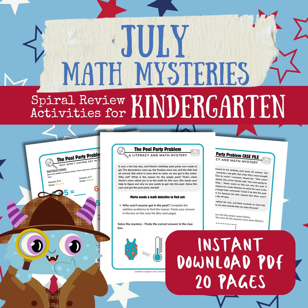 Kindergarten July Math Mysteries | Summer Detective Games - Etsy