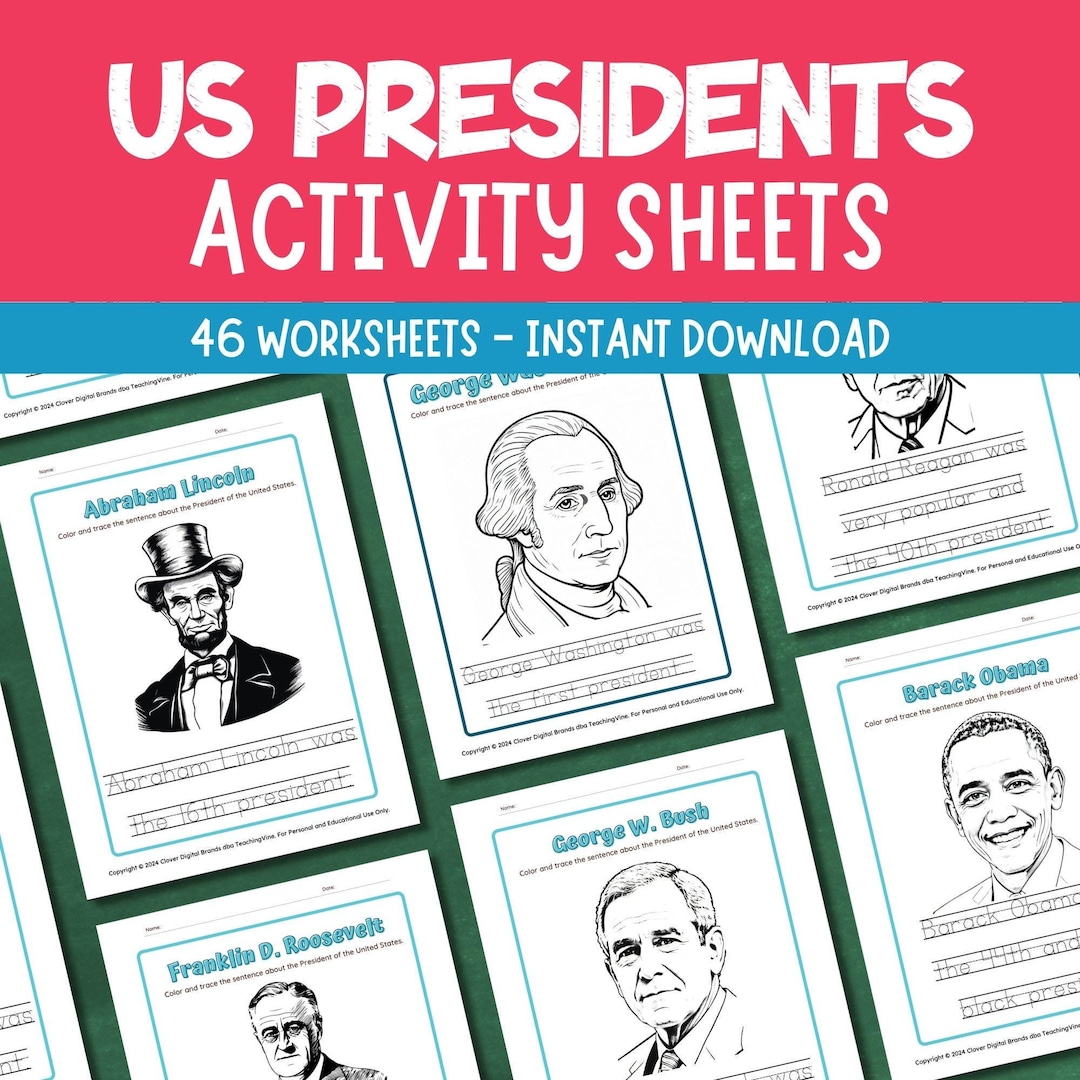 US Presidents Coloring Activity Printable Worksheets Handwriting ...