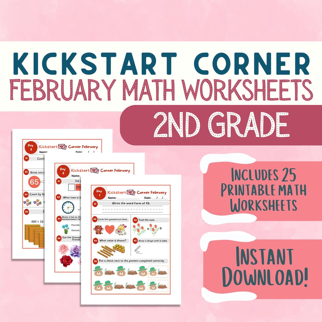 25 February 2nd Grade Math Worksheets - Kickstart Corner, Valentine's ...