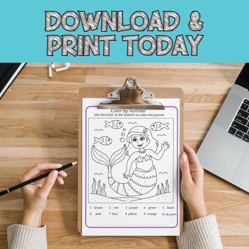 Mermaid Color by Number Printable Math Activities Kindergarten 1st 2nd ...