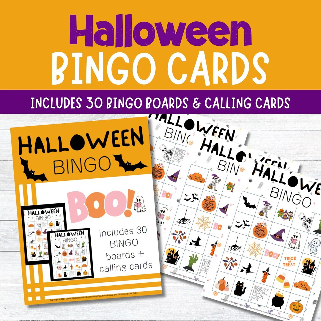 Halloween Bingo Cards for Kids Printable Fun Halloween Party Classroom ...