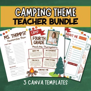 Camping Theme Teacher Printable Bundle Meet the Teacher Canva Template ...