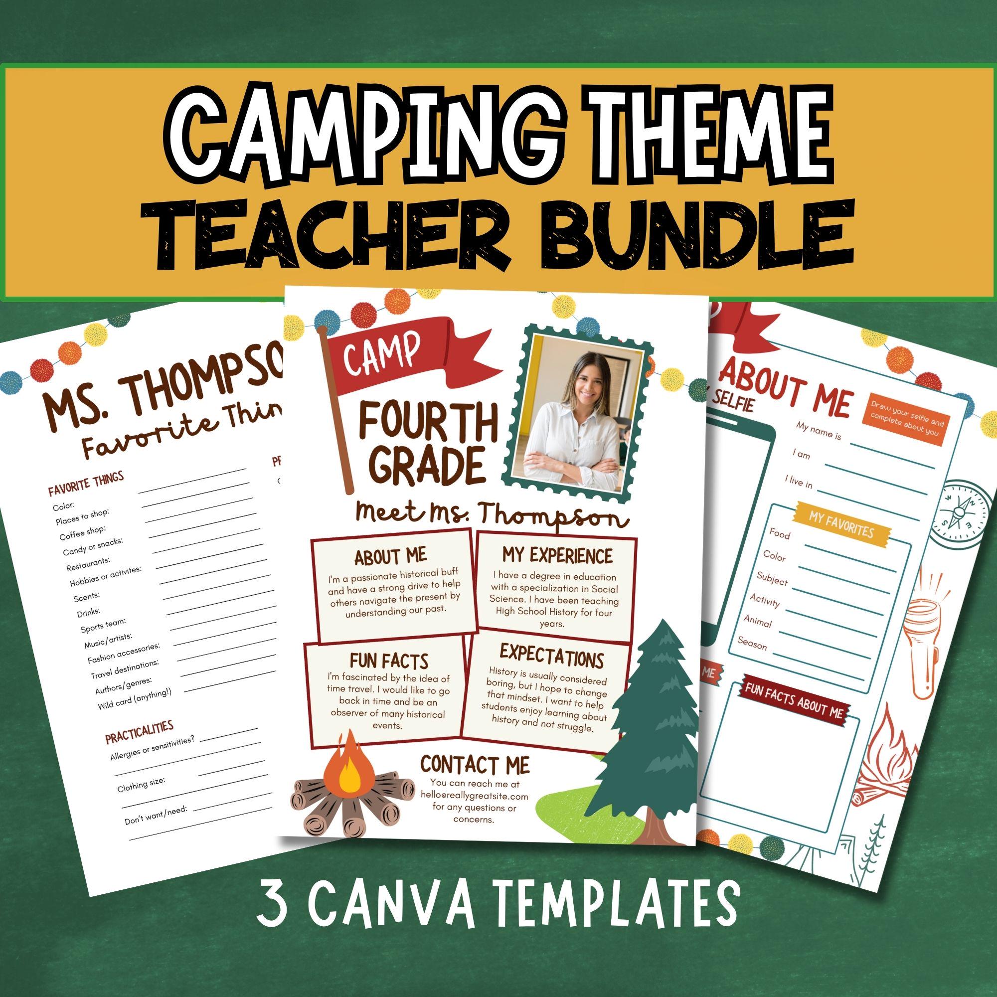 Camping Theme Teacher Printable Bundle Meet the Teacher Canva Template ...