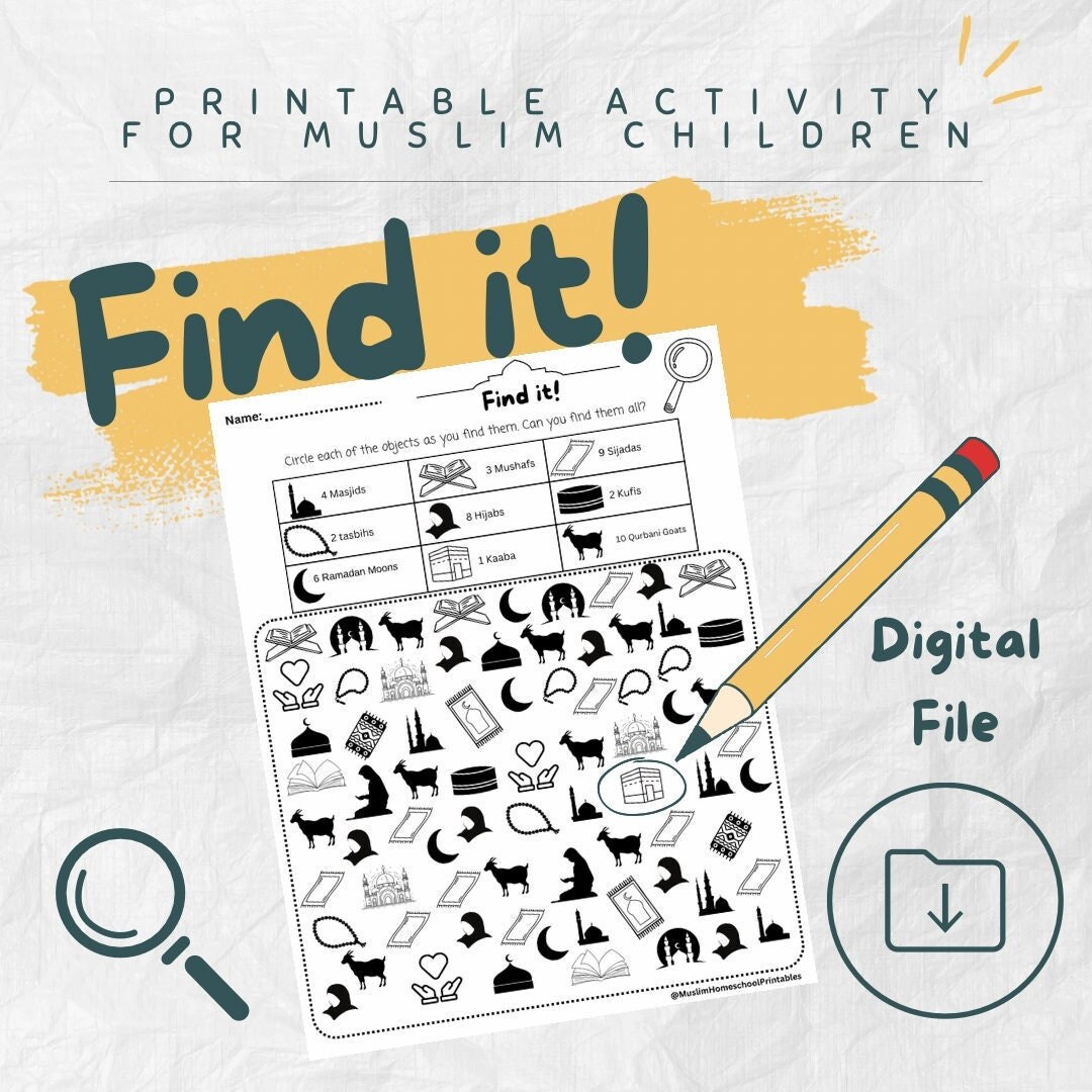 Islamic Activity Printable | Find It! Worksheet for Muslim Kids - Etsy