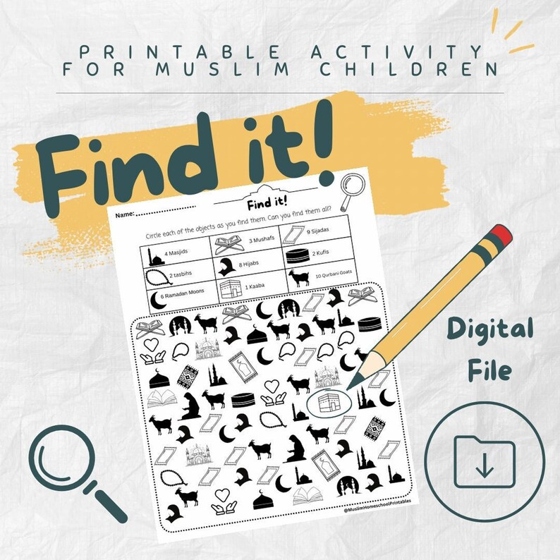 Islamic Activity Printable | Find It! Worksheet for Muslim Kids - Etsy