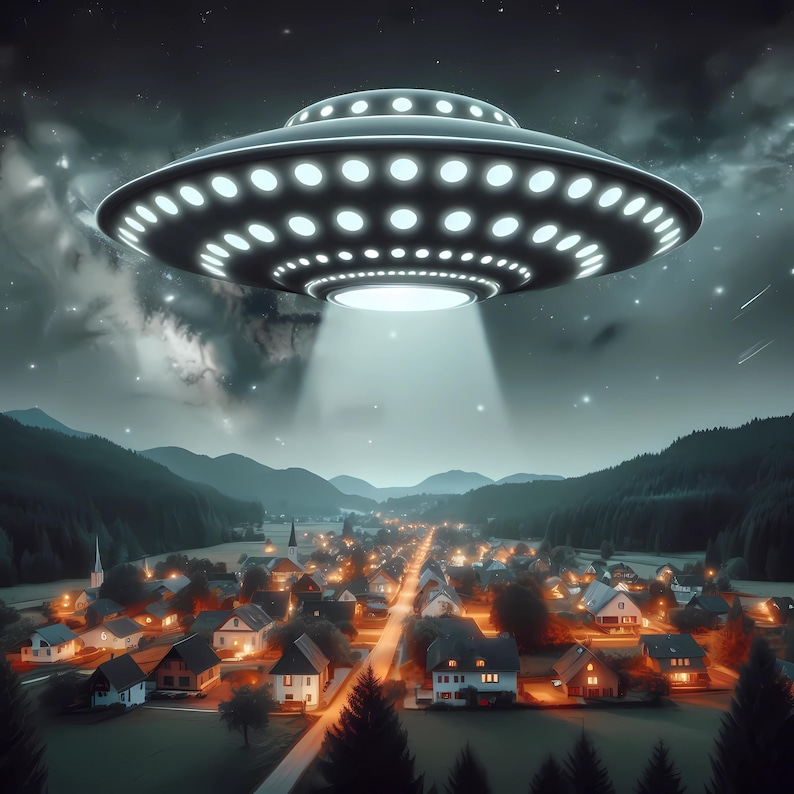 UFO Encounter Art Set: Alien & Spaceship Sci-fi Prints (digital ...