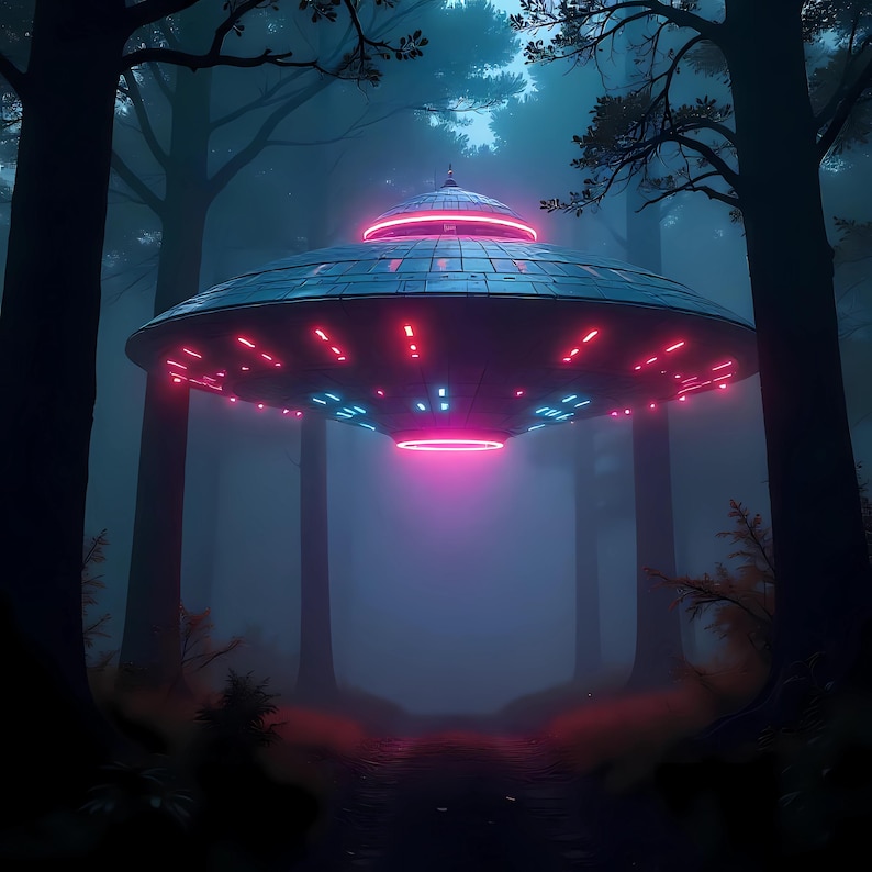 UFO Encounter Art Set: Alien & Spaceship Sci-fi Prints (digital ...