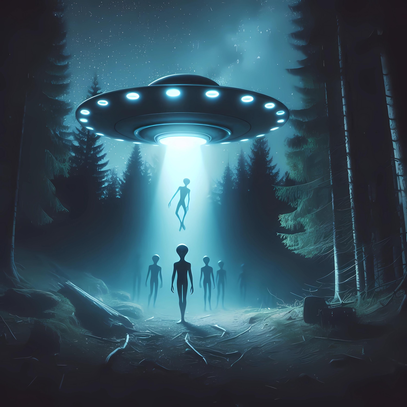 UFO Encounter Art Set: Alien & Spaceship Sci-fi Prints (digital ...