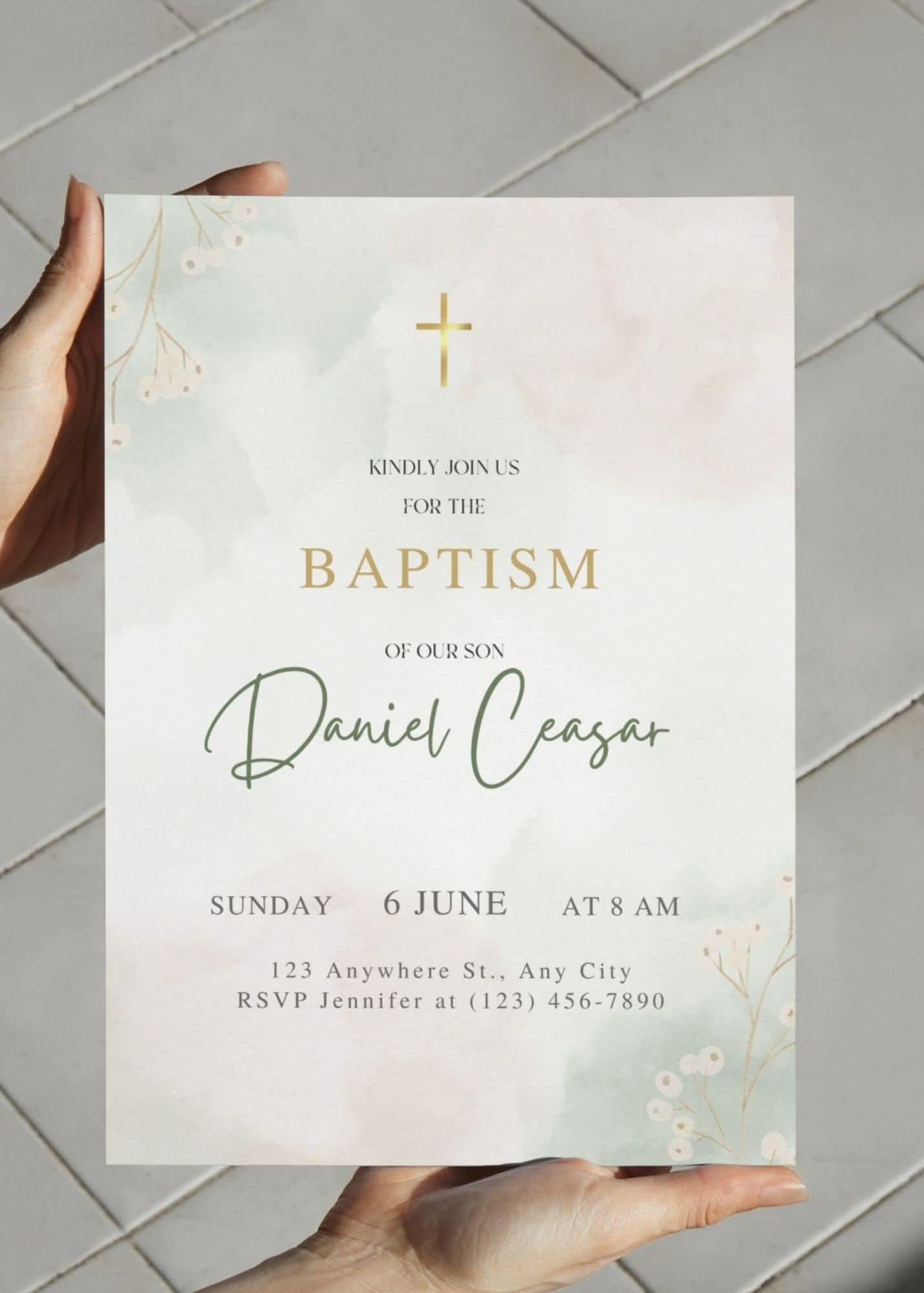 Baptism Invitation Template, Printable Boy Baptism Invite, Simple ...